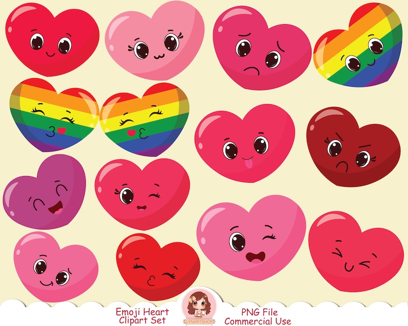 Cute Emoji Heart Vector Clipart PNG, Valentine's Heart Clip Art, Heart ...
