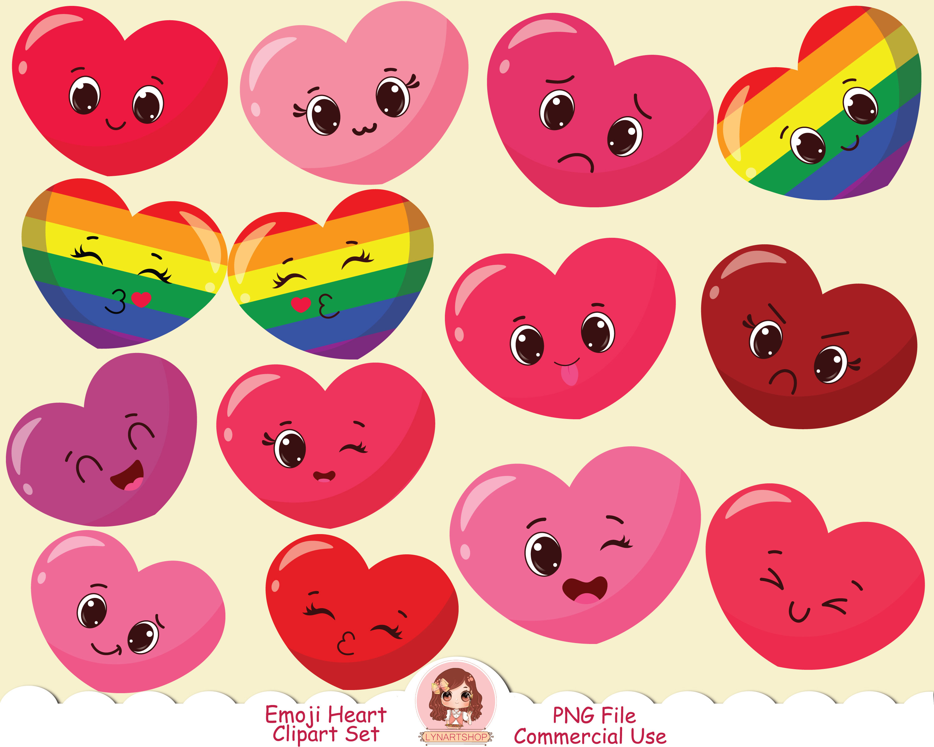 Cute Emoji Heart Vector Clipart PNG, Valentine's Heart Clip Art, Heart ...
