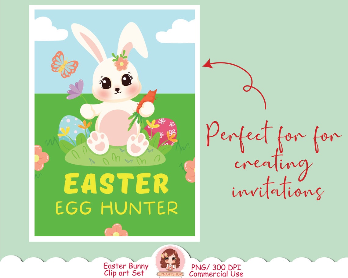 Cute Easter Bunny Clipart PNG Cute Spring Clipart Easter Egg - Etsy