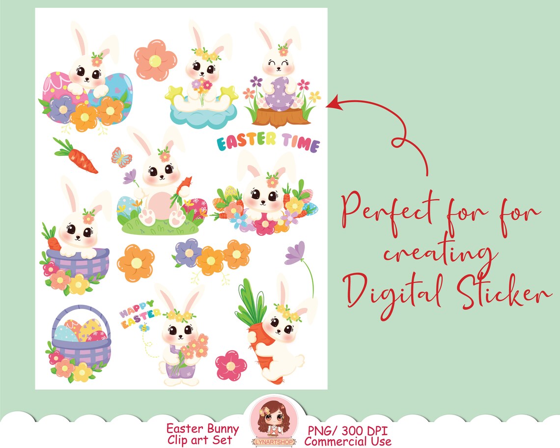 Cute Easter Bunny Clipart PNG Cute Spring Clipart Easter Egg - Etsy
