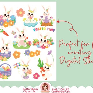 Cute Easter Bunny Clipart PNG, Cute Spring Clipart, Easter Egg Clip Art ...
