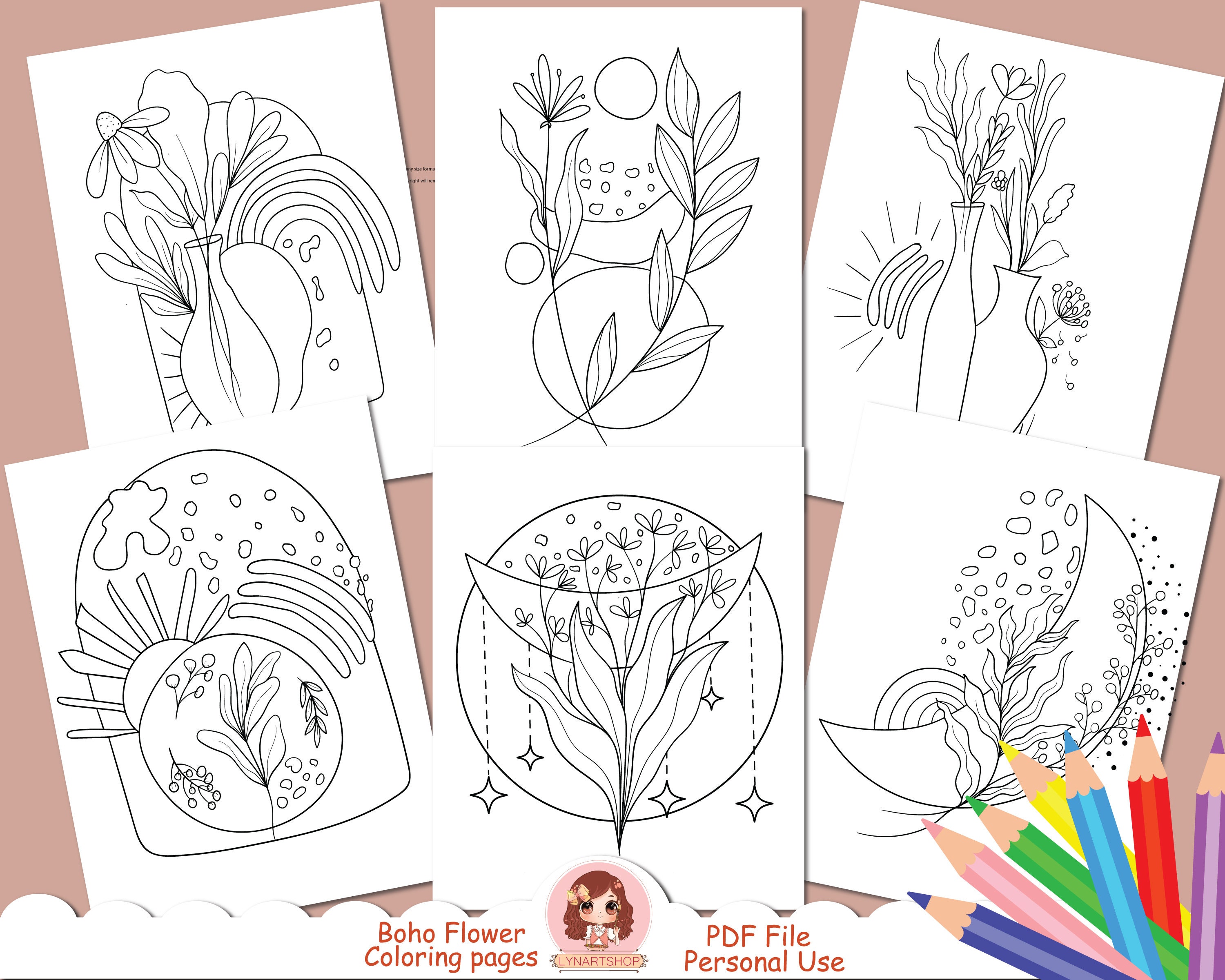 Boho Flower Coloring Pages Simple Flower Coloring Book - Etsy