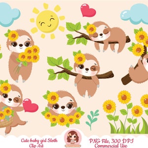 Cute Sloth Clipart, Cute Sloth, Sloth Clip Art, Set of Cute Sloths ...