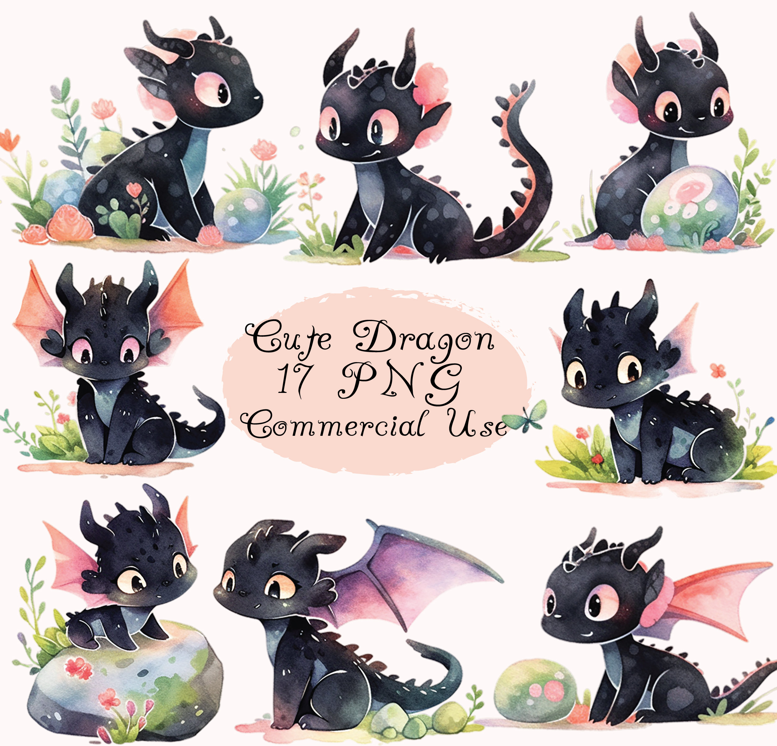 Cute Watercolor Black Dragon Clipart PNG, Cute Dragons Clip Art ...