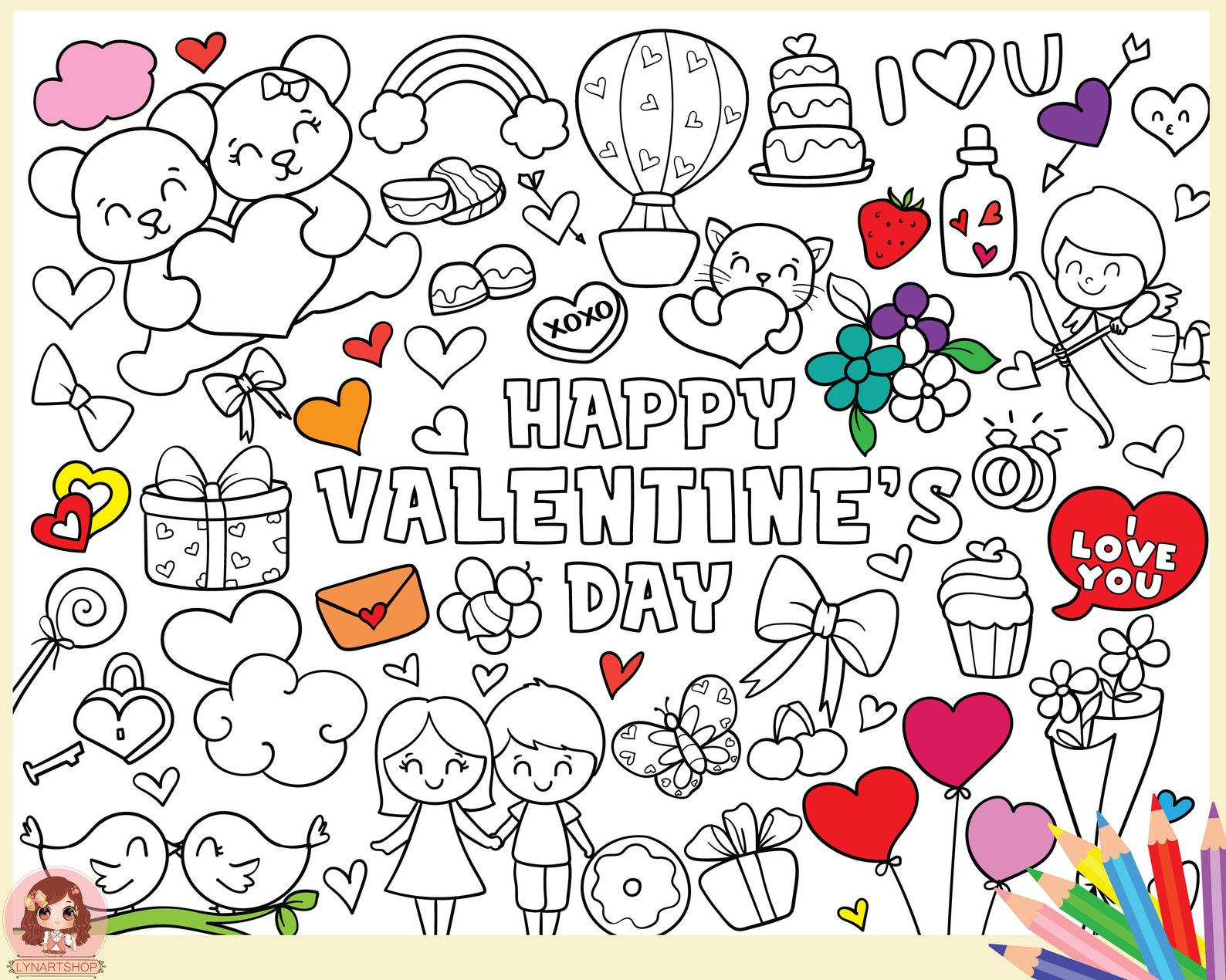 Valentine's Coloring Pages for Kids and Adults, Activity Sheets ...