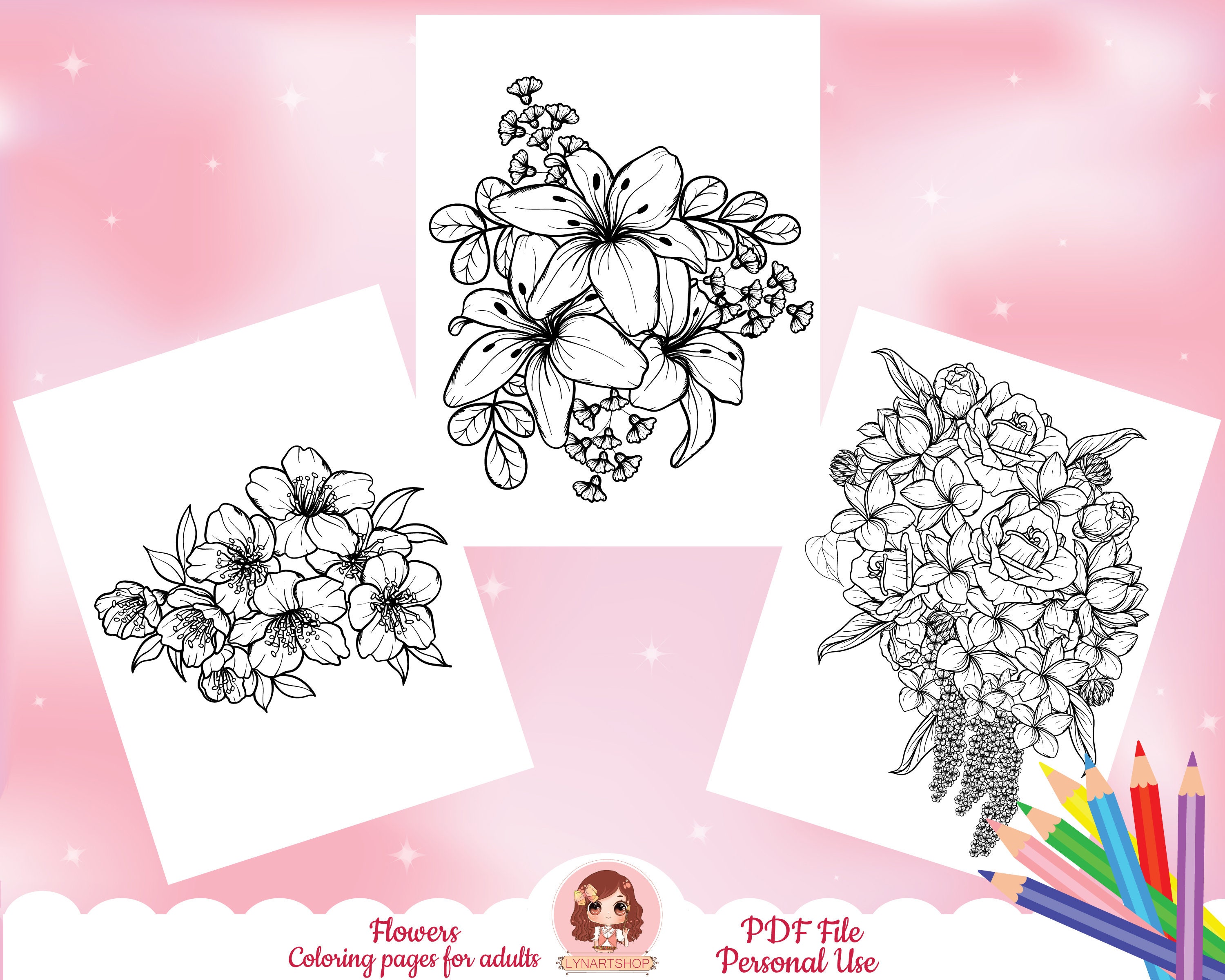 Flowers Coloring Pages Botanical Coloring Pages Printable - Etsy