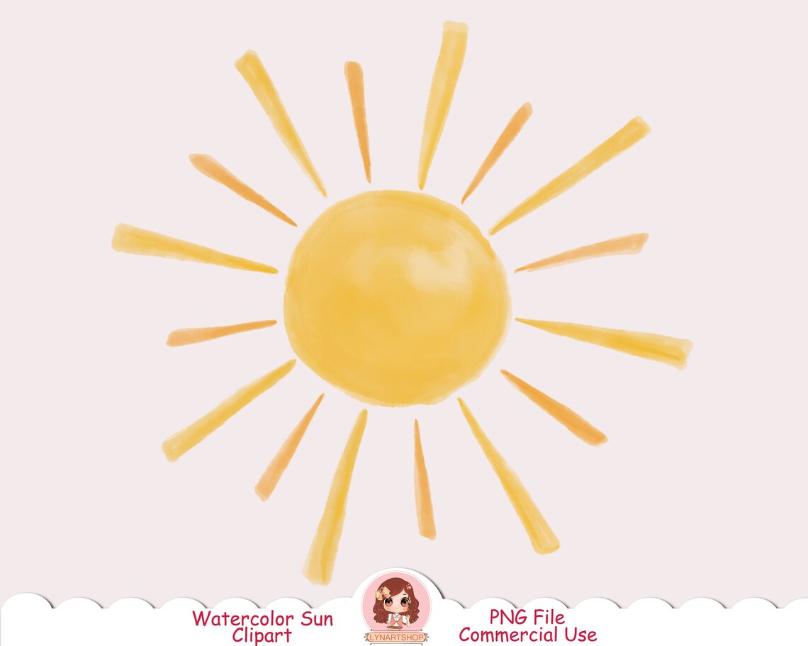 Watercolor Sun Clipart PNG Cute Sun Clip Art Happy Sun - Etsy