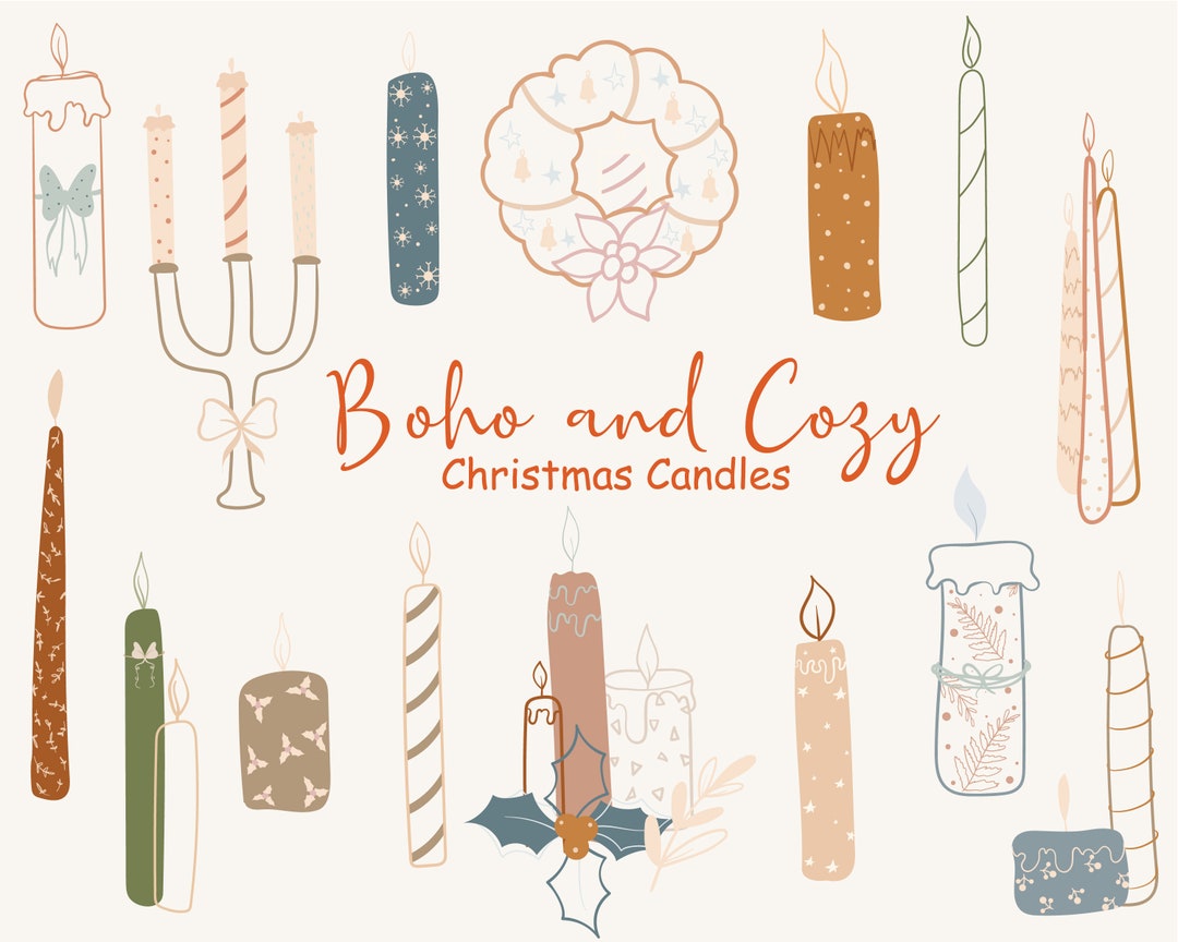 Boho, Cozy Christmas Candles Clipart PNG, Hand Drawn, Simple, Messy ...