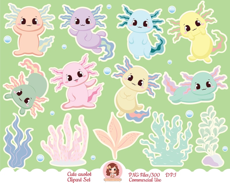 Axolotl Clipart Cute Kawaii Axolotl Set Cartoon Vector - Etsy