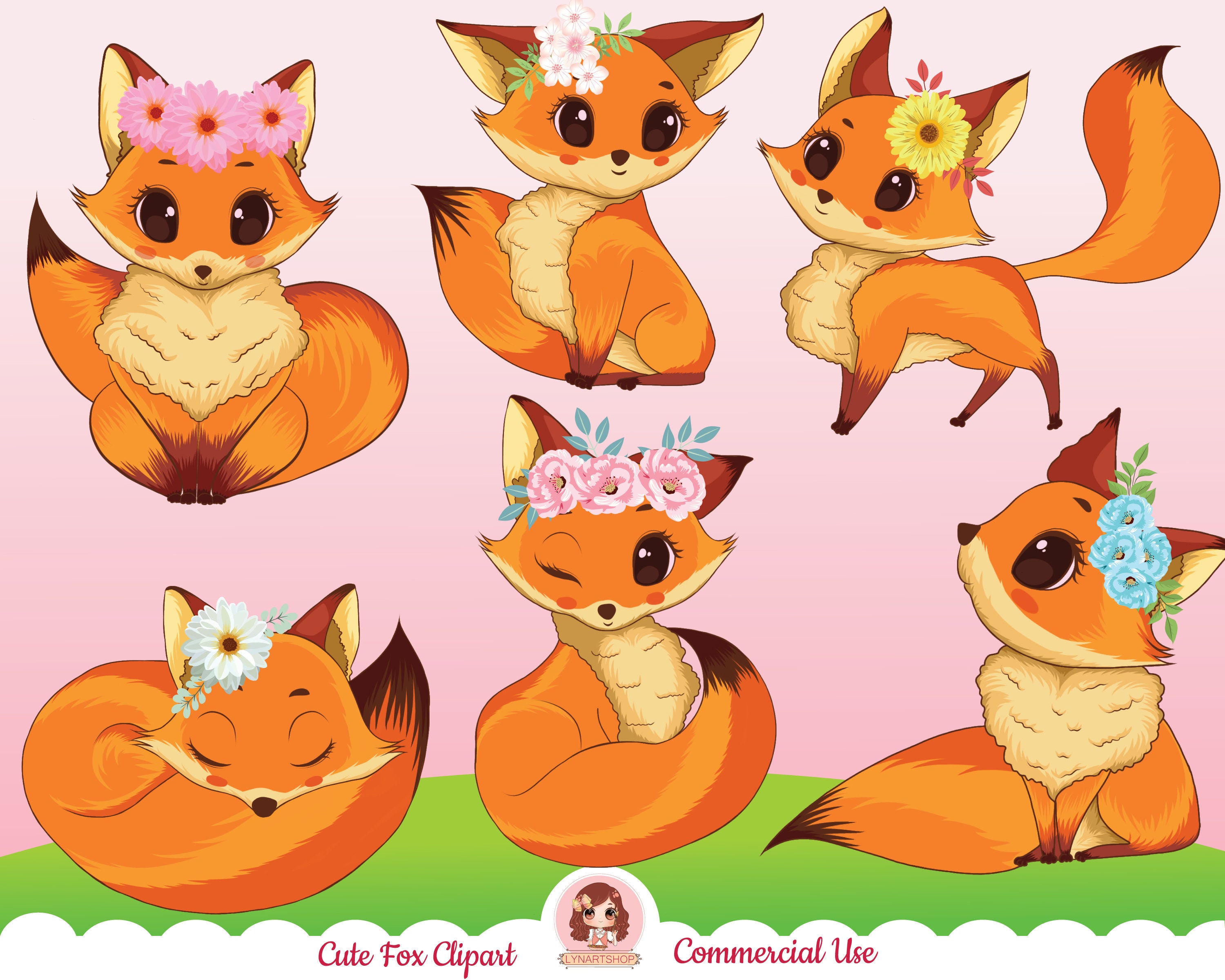 Cute Fox Clipart Fox Clip Art Baby Girl Fox Clipart Cute - Etsy