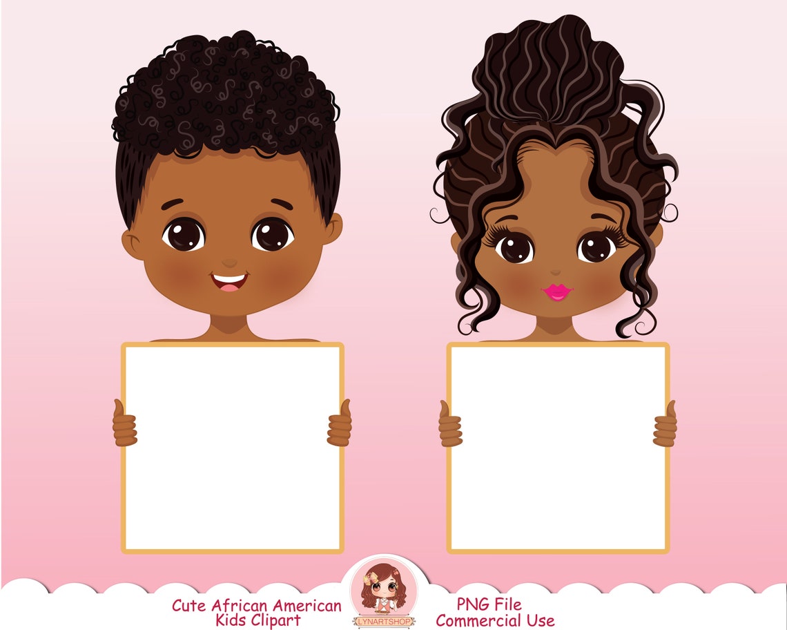 Cute African Americans Kids Holding Board Clipart Black Kids - Etsy