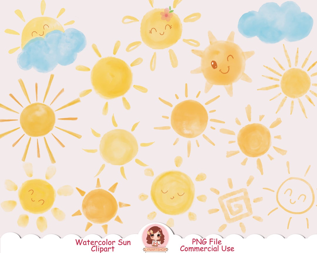 Watercolor Sun Clipart PNG, Cute Sun Clip Art, Happy Sun, Sunshine ...