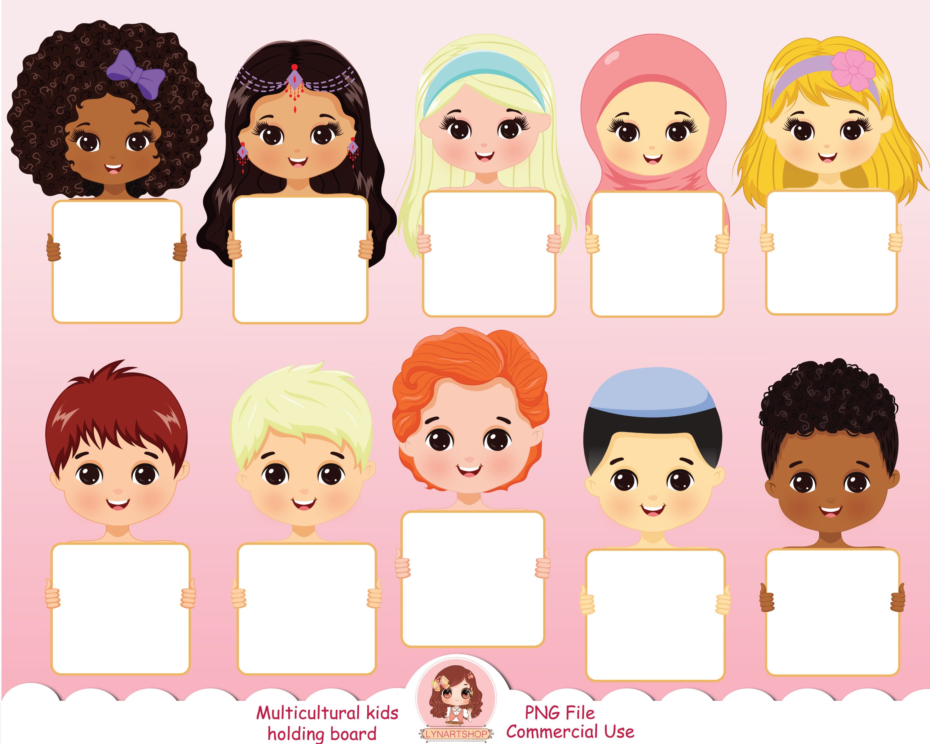 Multicultural Kids Holding Frame Clipart PNG, Kids Clip Art, Children ...