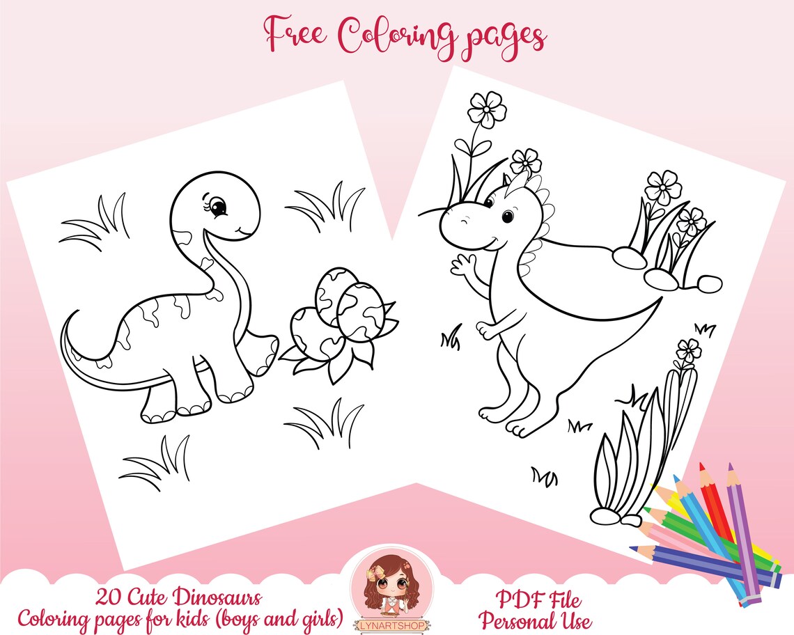Cute Dinosaur Coloring Pages for Kids, Dinosaur Coloring Page, Coloring ...