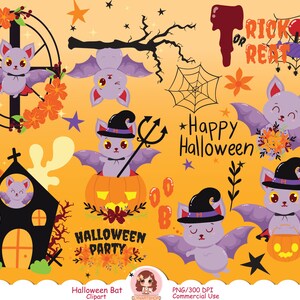 Cute Halloween Clipart, Bat Clip Art PNG, Spooky Clipart, Cute Monster ...