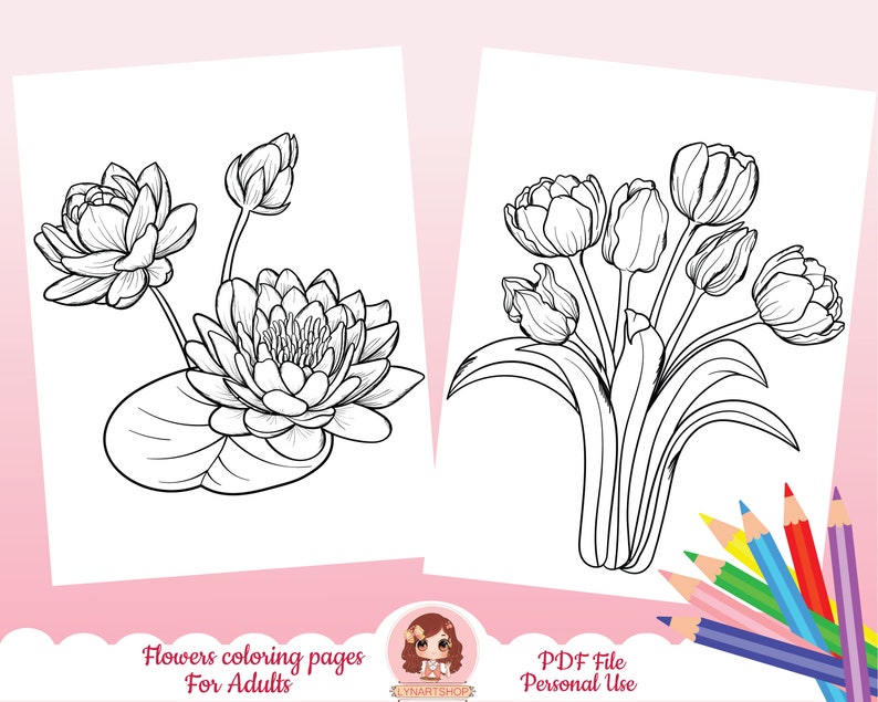 Flowers Coloring Pages Botanical Coloring Pages Printable - Etsy