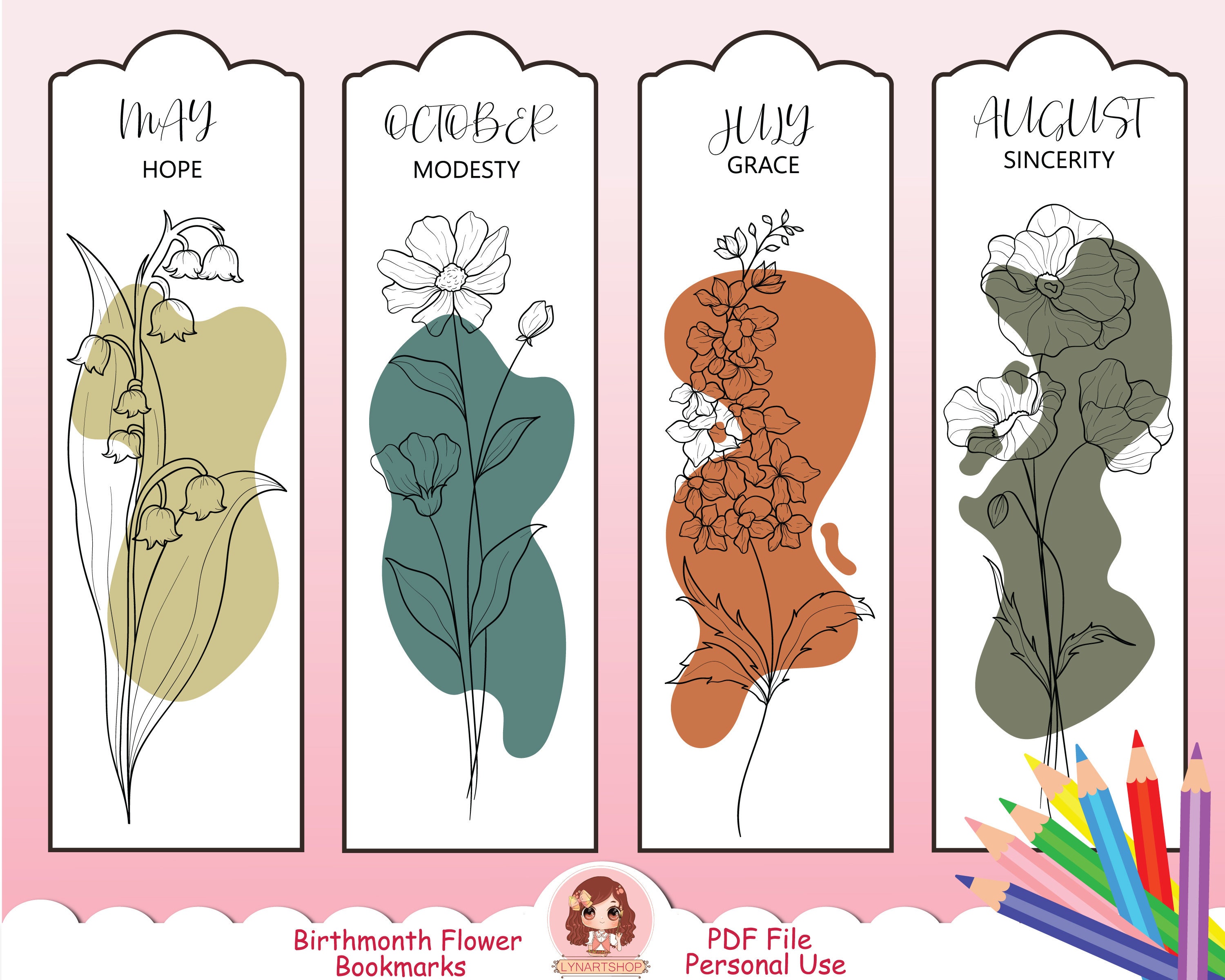 Birth Month Flower Book Marks, Printable Bookmark, Flower Coloring ...