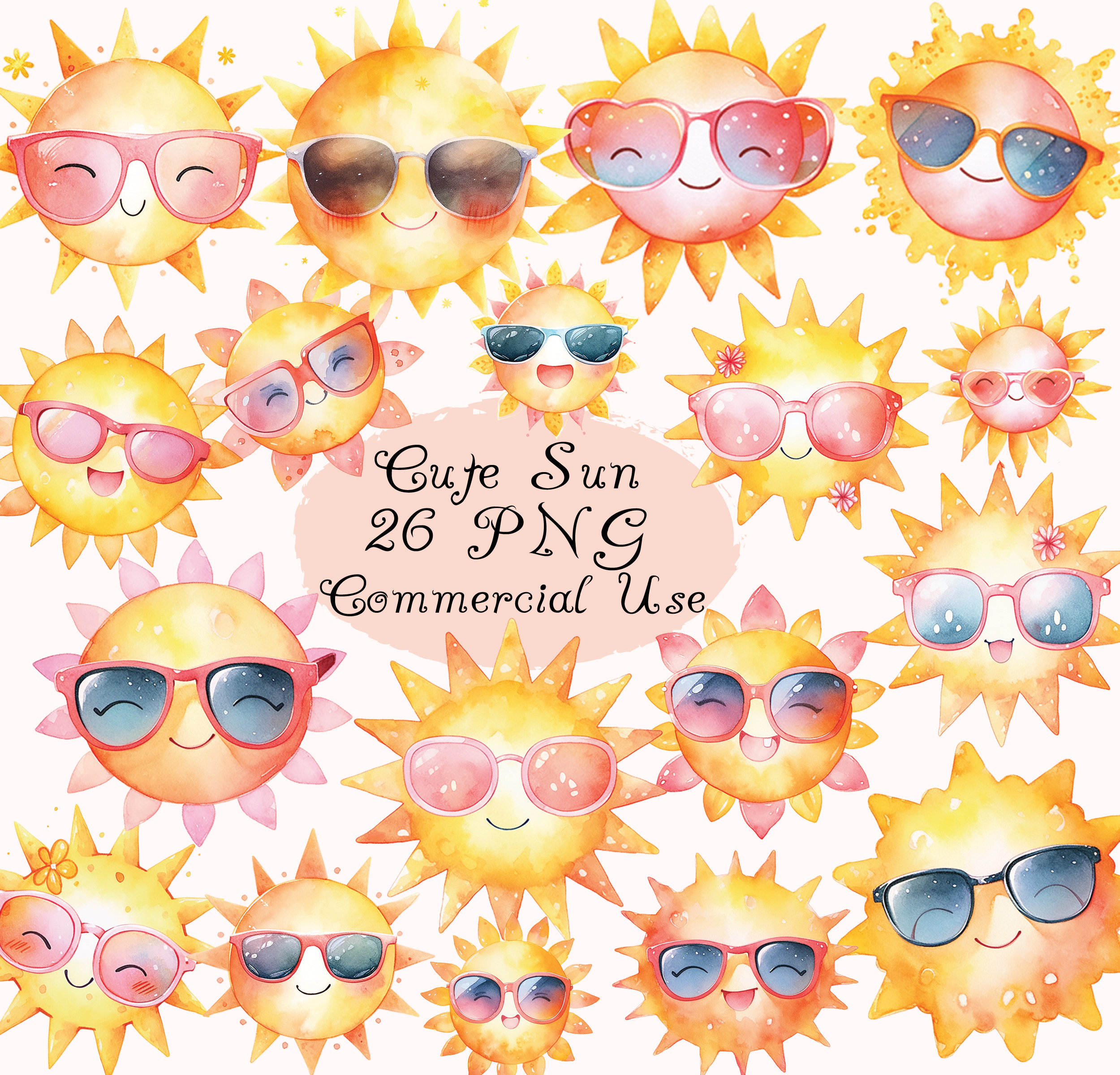 Watercolor Sun Clipart PNG, Cute Sun Clip Art, Happy Sun, Sunshine ...
