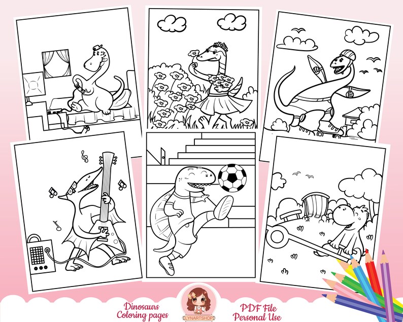 Dinosaurs Coloring Book Pages for Kids, Dragon, Cute Animals, Jungle ...