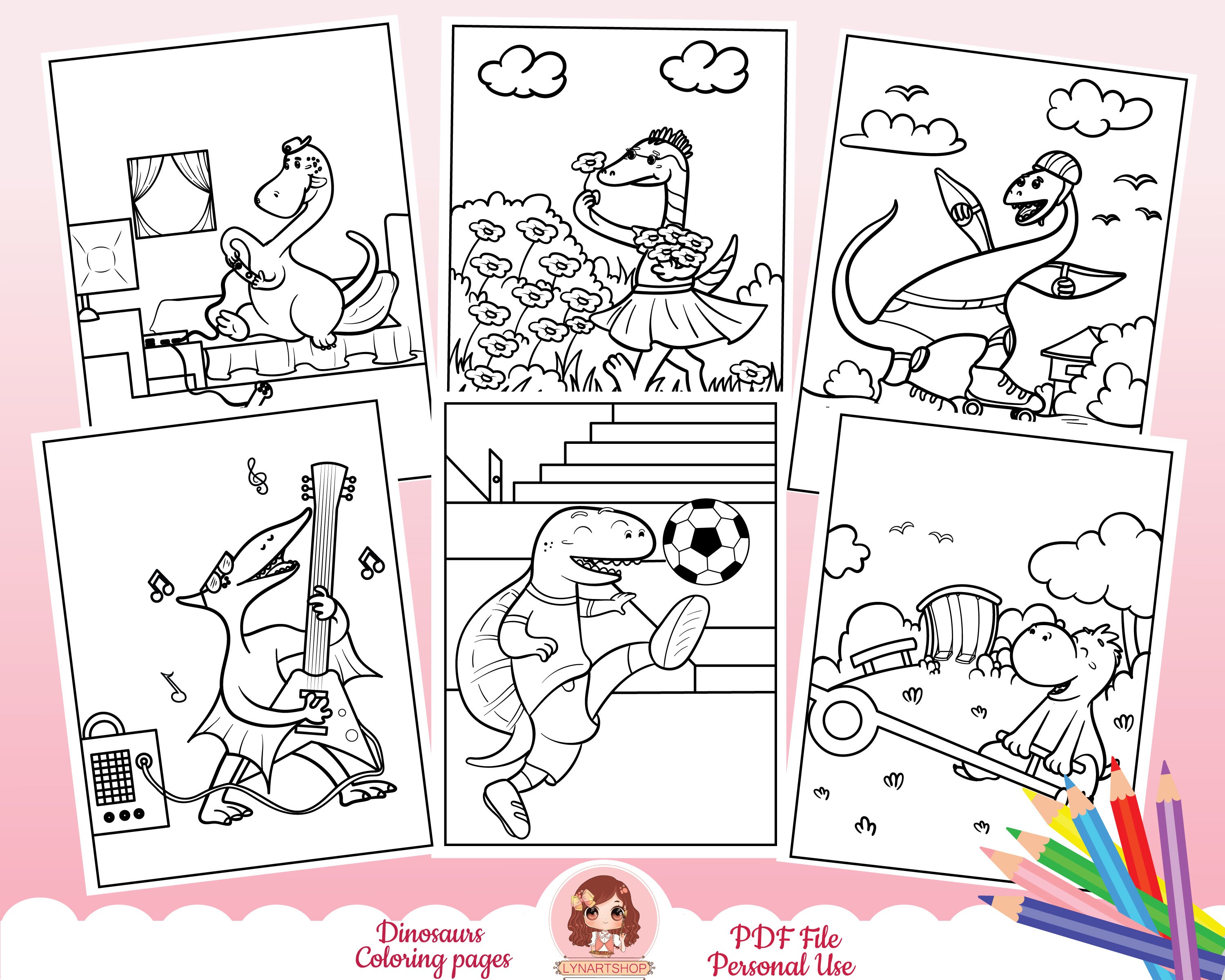Dinosaurs Coloring Book Pages for Kids, Dragon, Cute Animals, Jungle ...