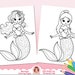 Cute Mermaid Coloring Pages for Kids, Mermaids Digital Stamp, Black and ...