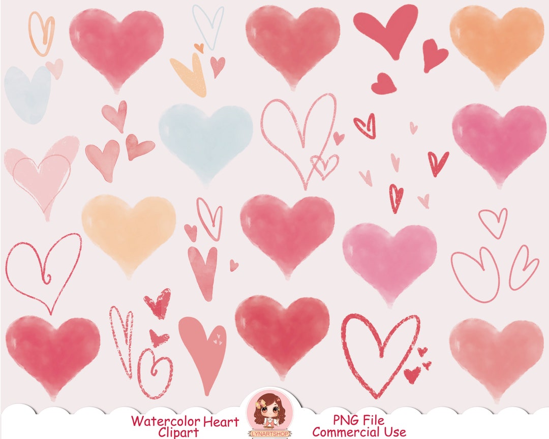 Watercolor Heart Clipart PNG, Heart Doodle Clip Art, Hand Drawn Heart ...