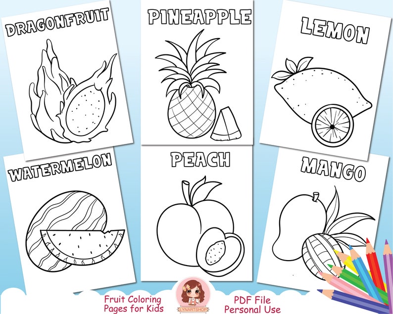 Fruit Coloring Pages for Kids, Fruits, Tropical, Activity Sheets for ...