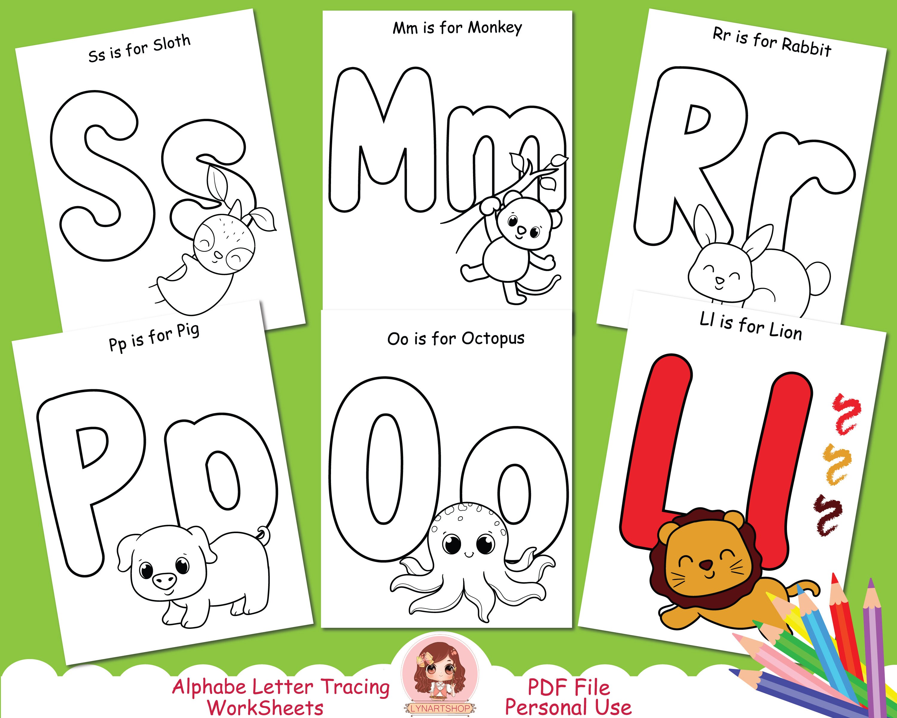 Alphabet Letter Tracing Worksheets, 26 Printable Alphabet, ABC Letters ...