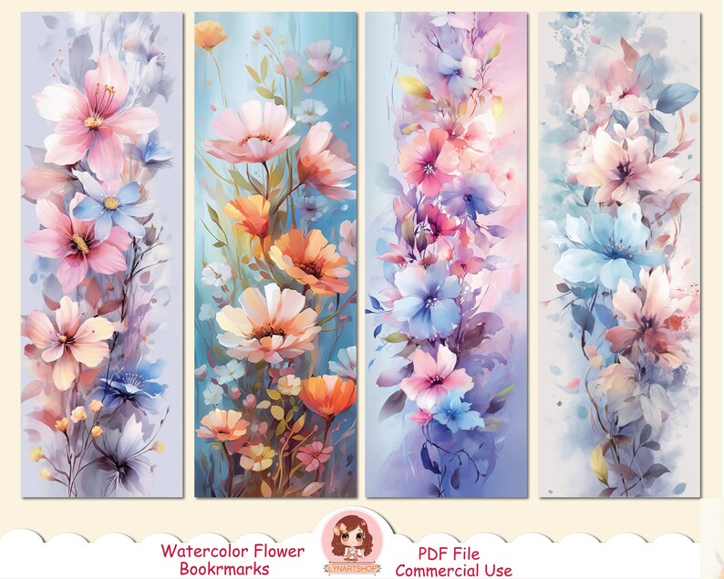 Printable Watercolor Flower Bookmark for Kids and Adults, Floral ...