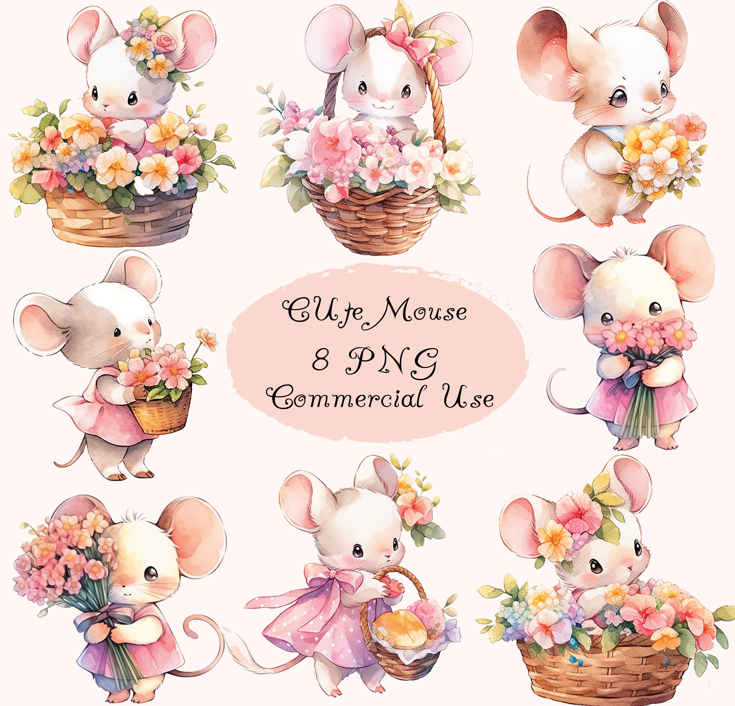 Cute Mouse Clipart PNG, Flowers, Spring Mouse, Garden Flowers Clipart ...