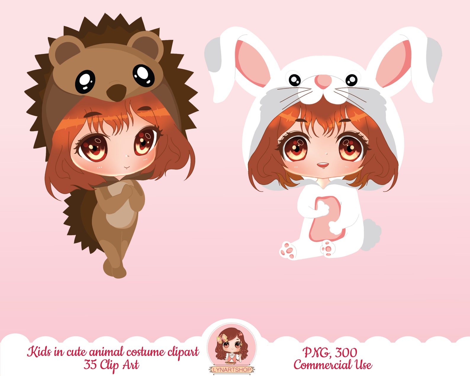 Kids in Cute Animal Costume Clipart Cute Chibi Kids With - Etsy