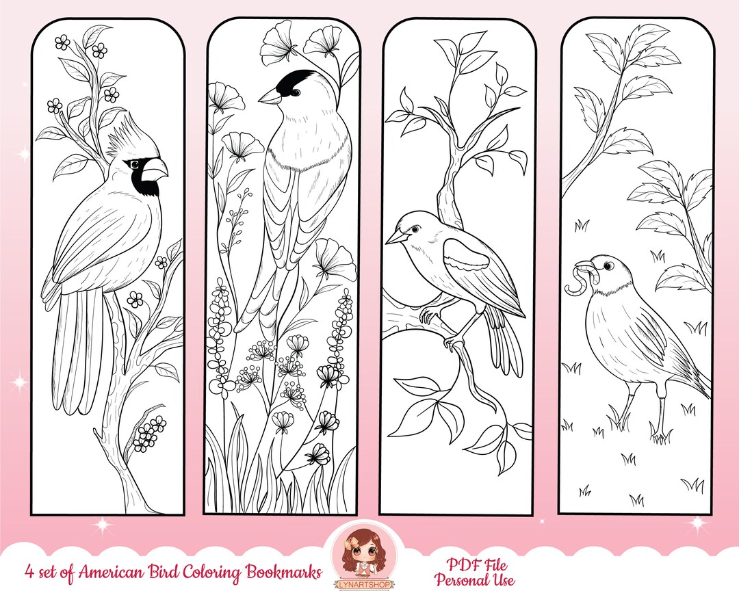 Printable Bookmarks for Adults, Birds Coloring Bookmarks, American Bird ...