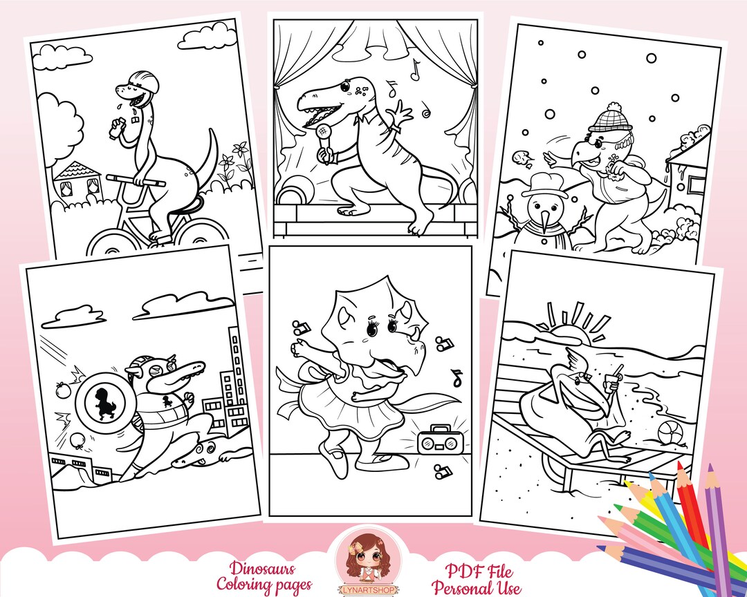 Dinosaurs Coloring Book Pages for Kids, Dragon, Cute Animals, Jungle ...