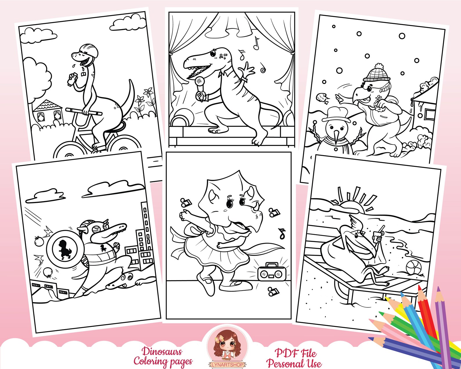 Dinosaurs Coloring Book Pages for Kids, Dragon, Cute Animals, Jungle ...