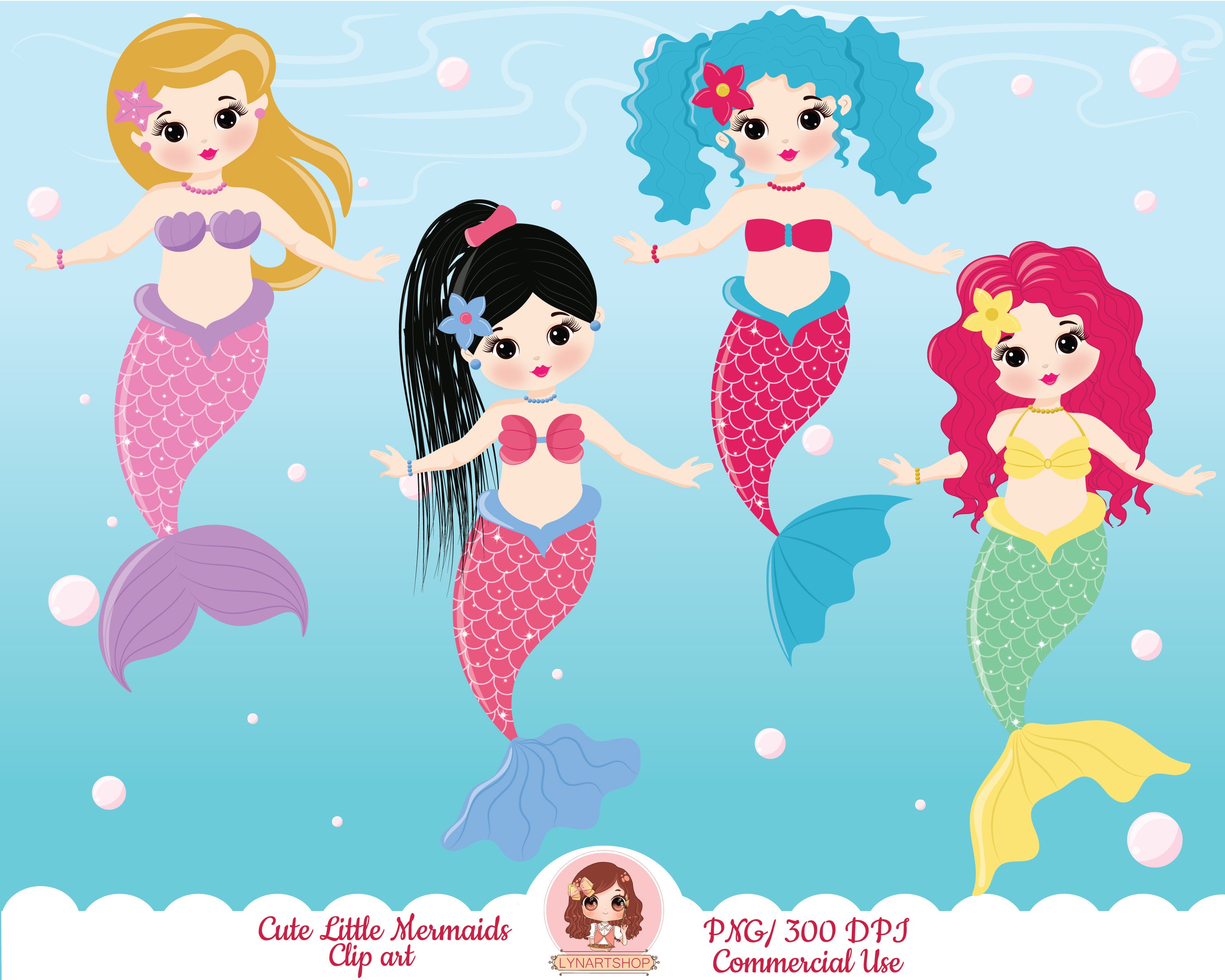 Mermaid Clipart Cute Mermaid Clipart Cute Mermaids Clip Art - Etsy