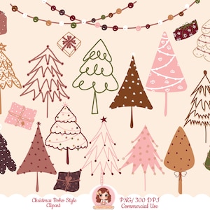 Christmas Clipart, Boho Style, Hand Drawn Christmas, Doodle, Messy ...
