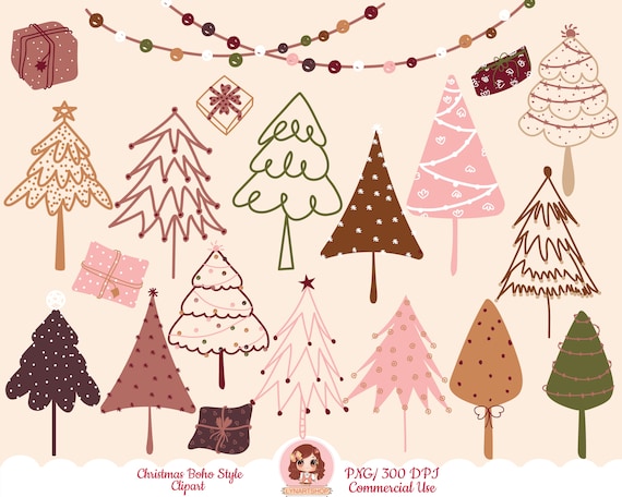 Christmas Clipart Boho Style Hand Drawn Christmas Doodle | Etsy