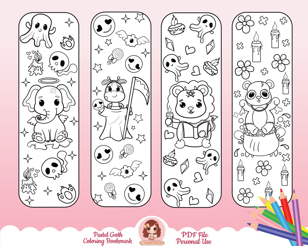 Halloween Bookmarks for Kids, Gothic Bookmark, Pastel Goth Coloring ...