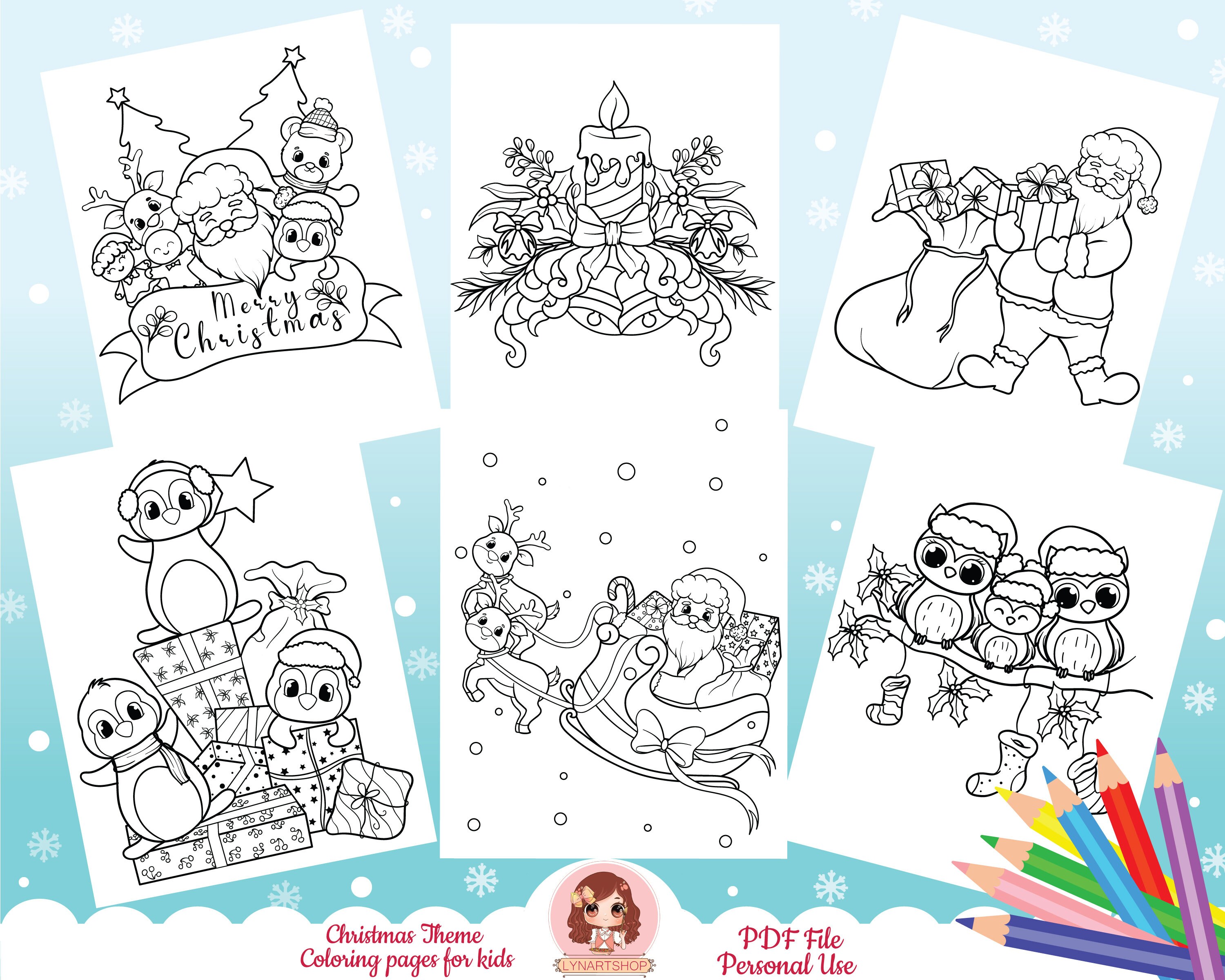Christmas Coloring Pages for Kids, Printable Coloring Sheets, Winter ...