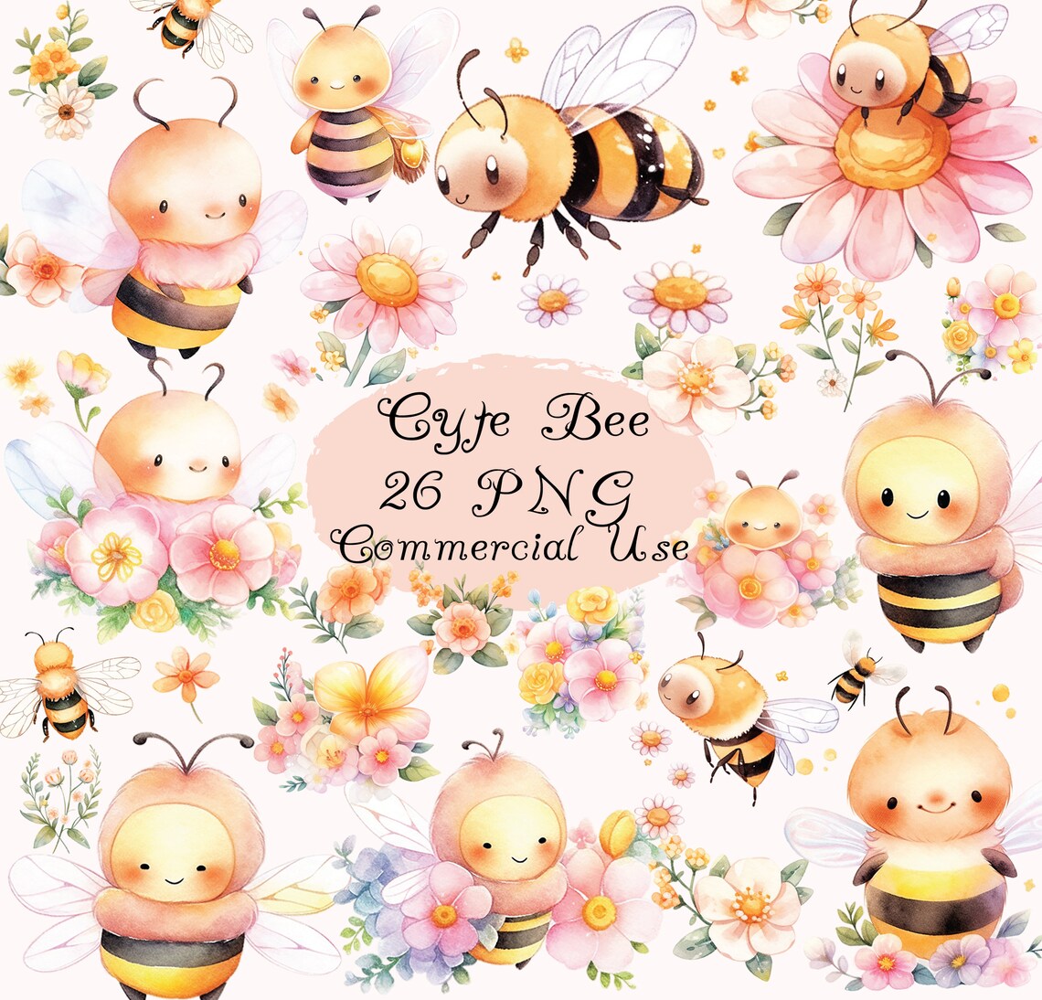Cute Watercolor Bee Clip Art, Cute Bee, Honeybee Clipart, Bees Clip Art ...