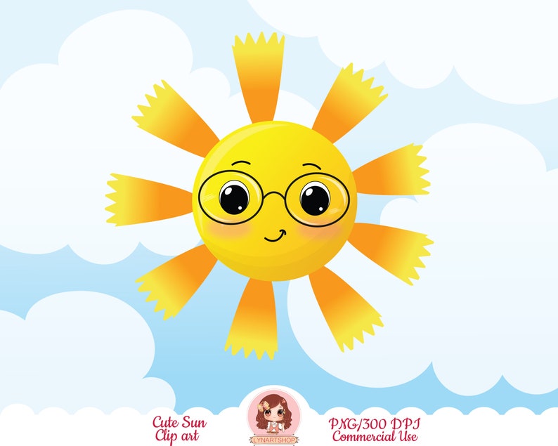 Happy Sun Clipart Cute Sun Cute Sun Clip Art Sunshine | Etsy