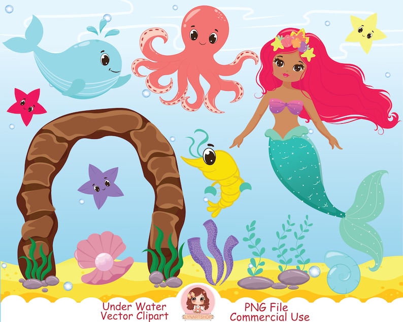 Underwater Clipart Under the Sea Animals Cute Sea Creatures - Etsy