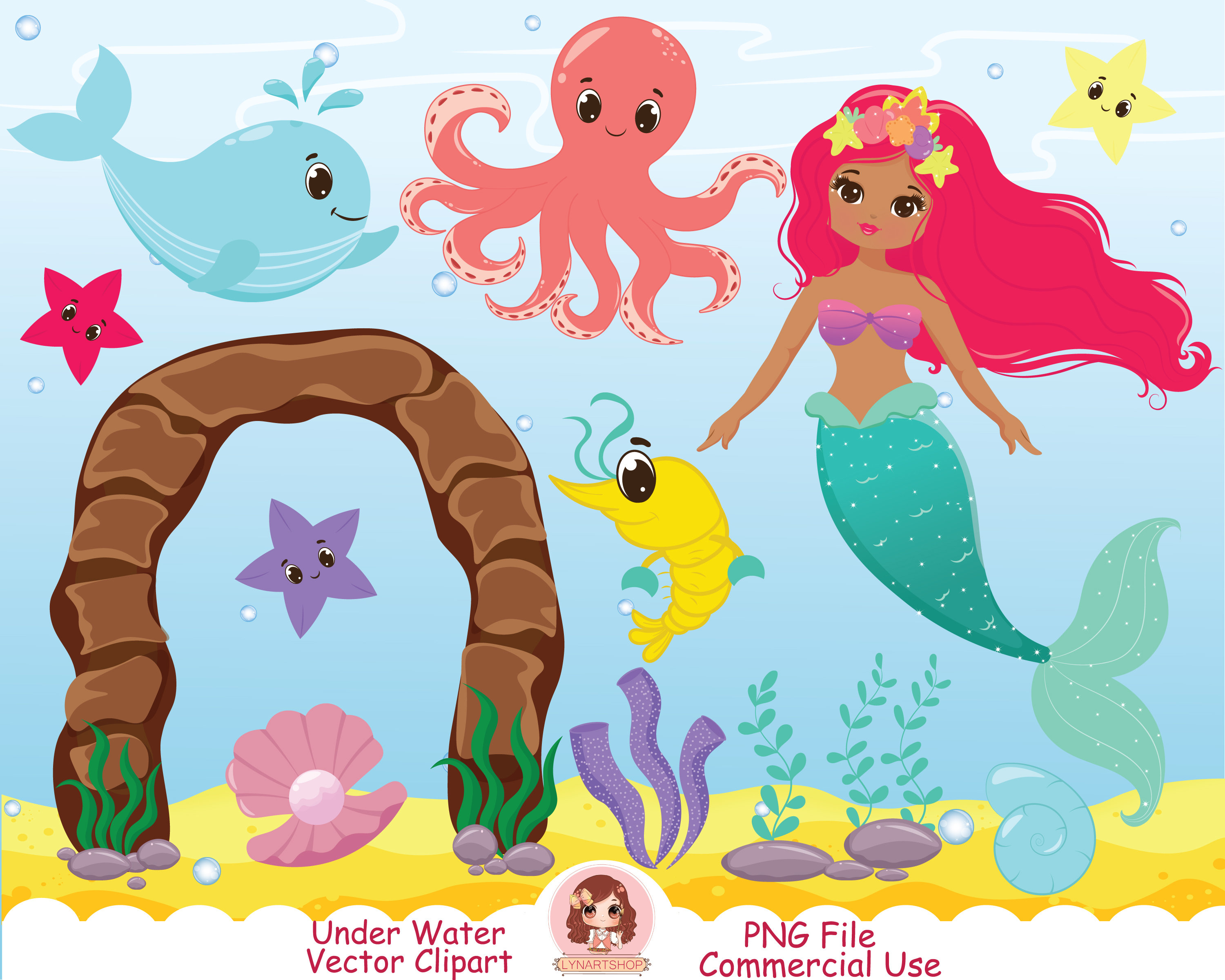 Underwater Clipart Under the Sea Animals Cute Sea Creatures - Etsy