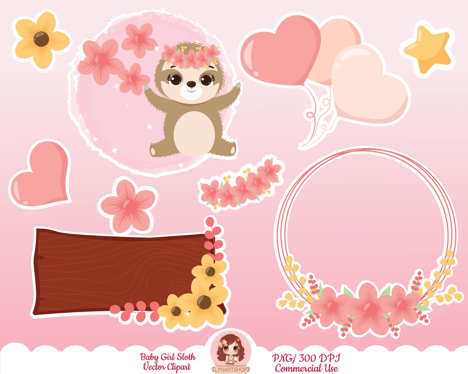Sloth Clipart PNG, Baby Girl Sloth, Cute Sloth for Nursery Art, Sloths ...
