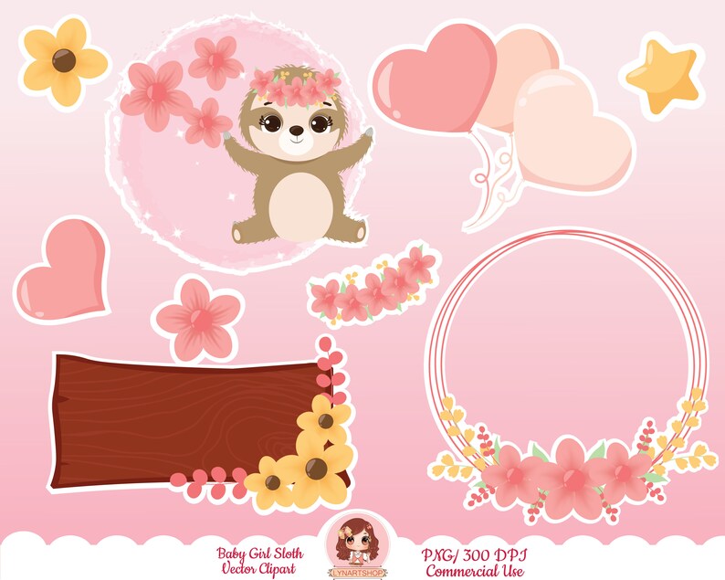 Sloth Clipart PNG, Baby Girl Sloth, Cute Sloth for Nursery Art, Sloths ...
