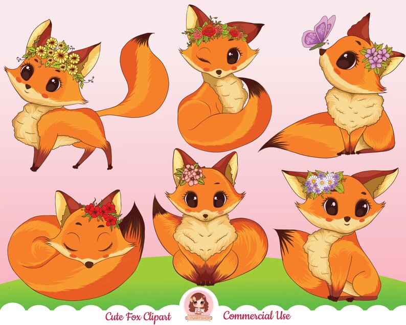 Cute Fox Clipart Fox Clip Art Baby Girl Fox Clipart Cute - Etsy