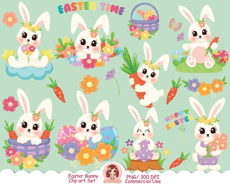 Cute Easter Bunny Clipart PNG, Cute Spring Clipart, Easter Egg Clip Art ...