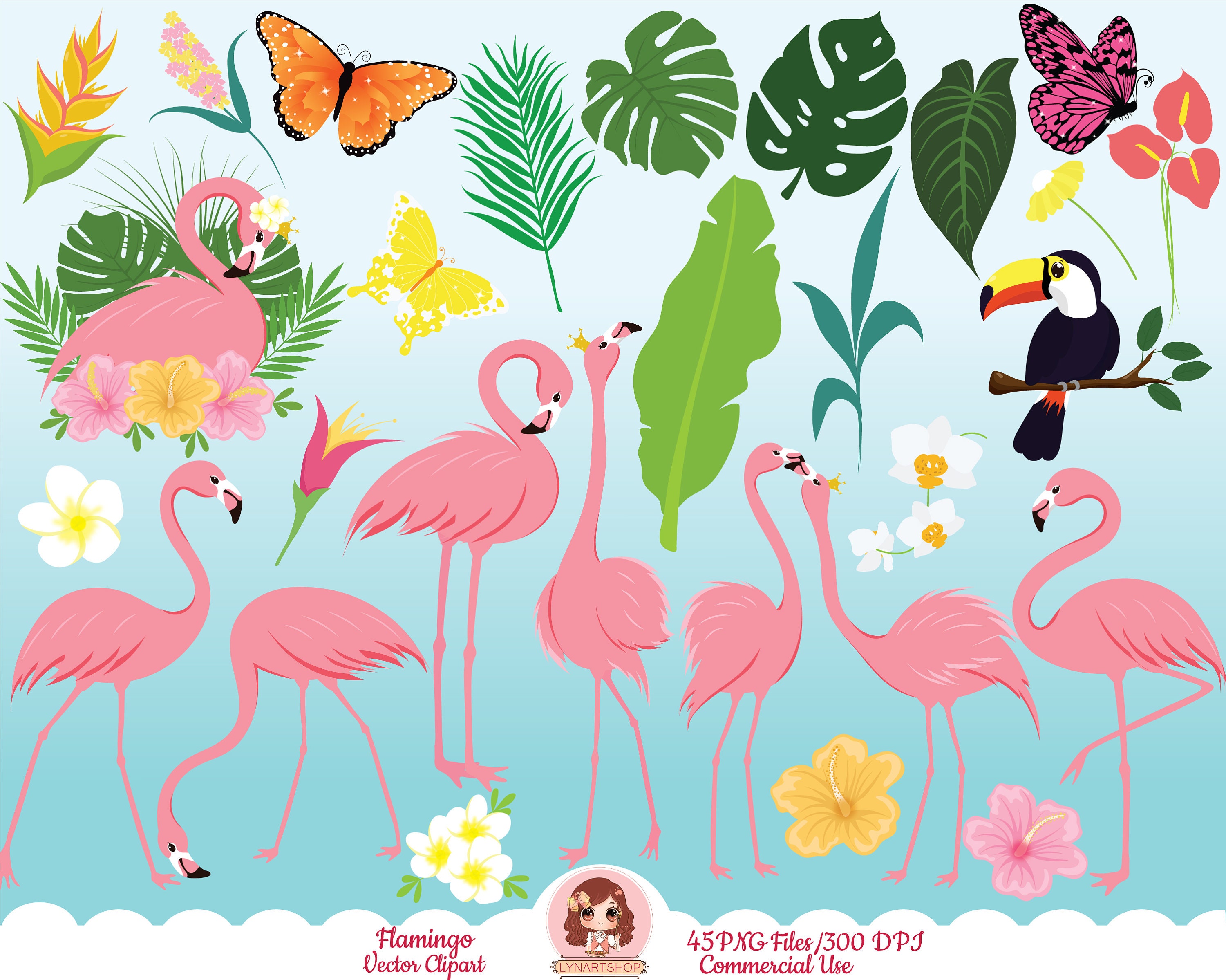 Flamingo Clipart, Pink Flamingos, Tropical Paradise, Summer Theme Clip ...