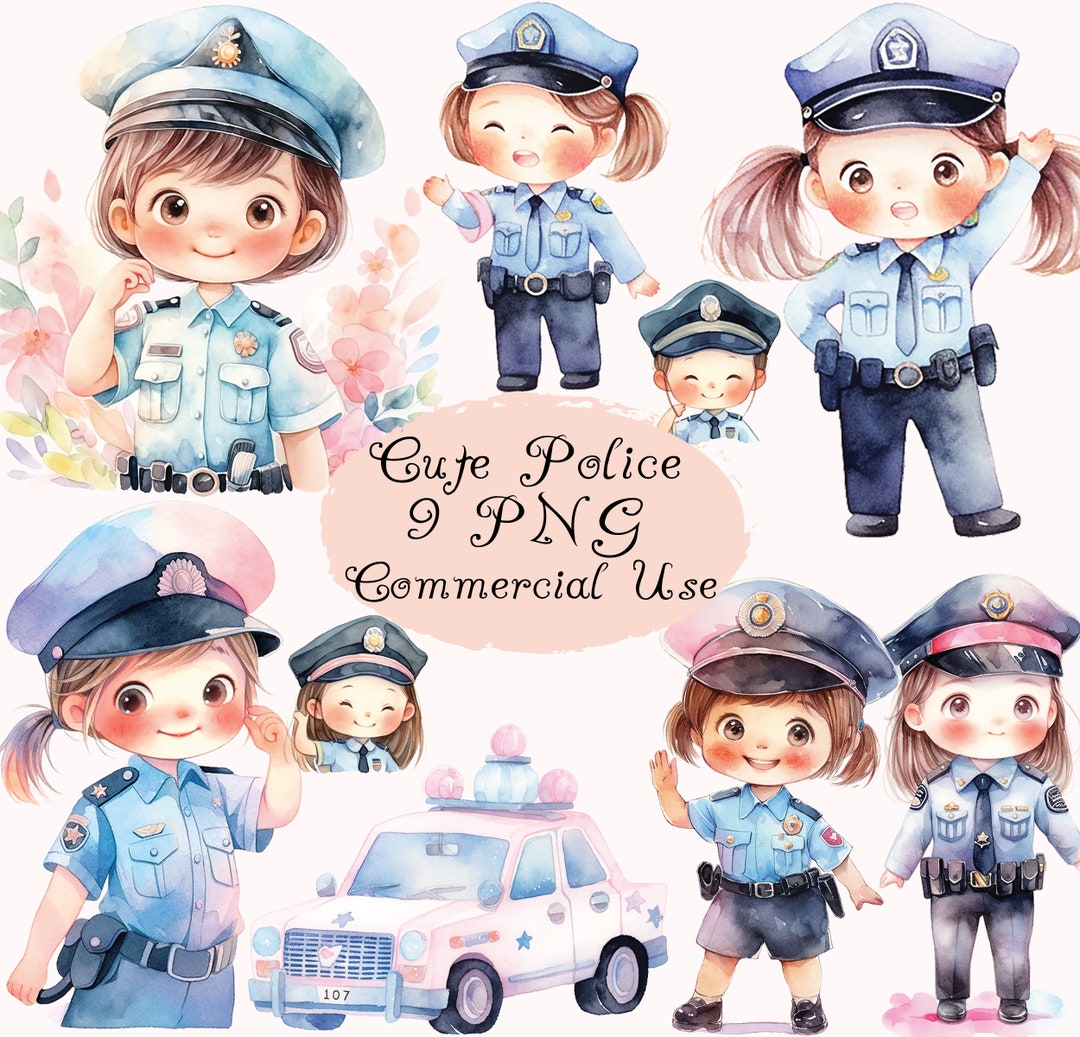 Cute Watercolor Police Girl Clipart PNG, Cute Kid Clip Art, Police ...