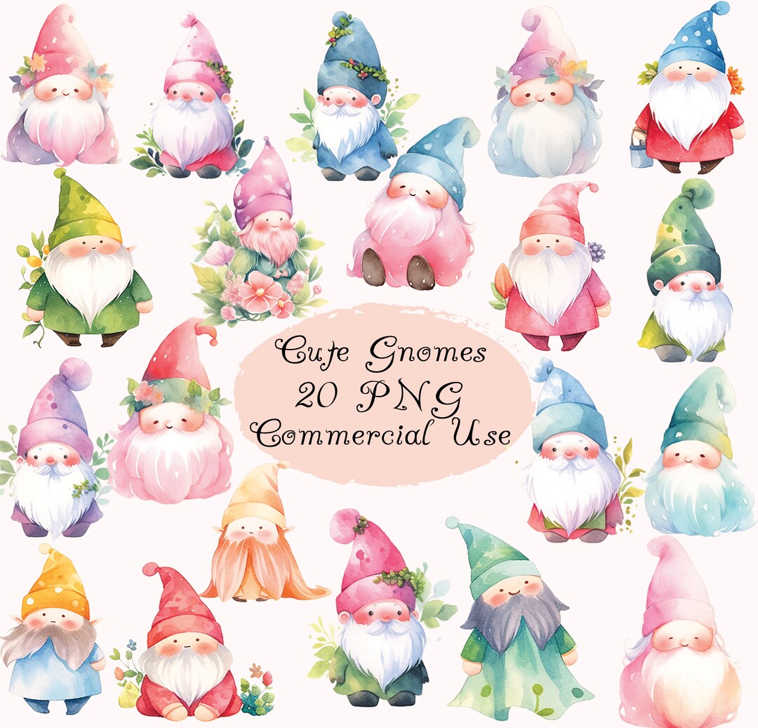 Cute Watercolor Gnomes Clipart PNG, Elf Clip Art, Nursery Theme, Kawaii ...